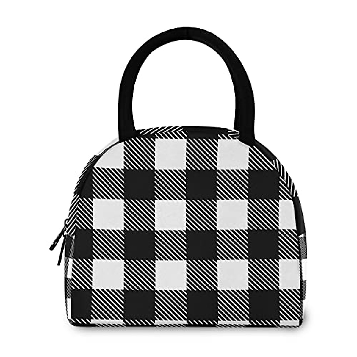 xigua White Black Buffalo Plaid Lunch Bag Insulated Portable Lunch Tote Reusable Lunch Box for Office School Picnic Travel Camping