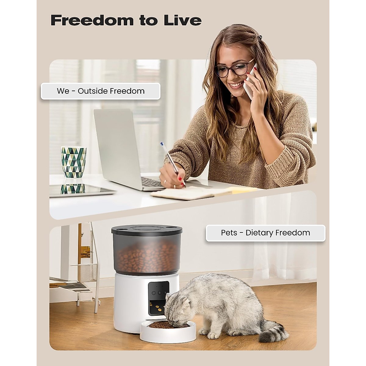 Automatic Cat Feeder: 2.4G/5G Cat Food Dispenser - Cat Feeder with 1-10 Meals - WiFi Cat Feeder Automatic - APP Control - Cat Automatic Feeders - Auto Cat Feeder - 3L Pet Feeder - BEMOONY White