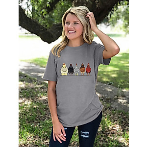 Chicken Tshirt Mom Cute T Shirts Womens Short Sleeves Farm Country Casual Tee Tops Gray