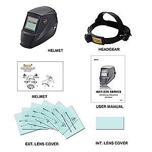 Antra True Color Auto Darkening Welding Helmet Wide Shade Range 4/7-13 Solar Power AH7-220-0000 TIG, MIG/MAG, MMA, Grinding 6+1 Extra Lens Covers