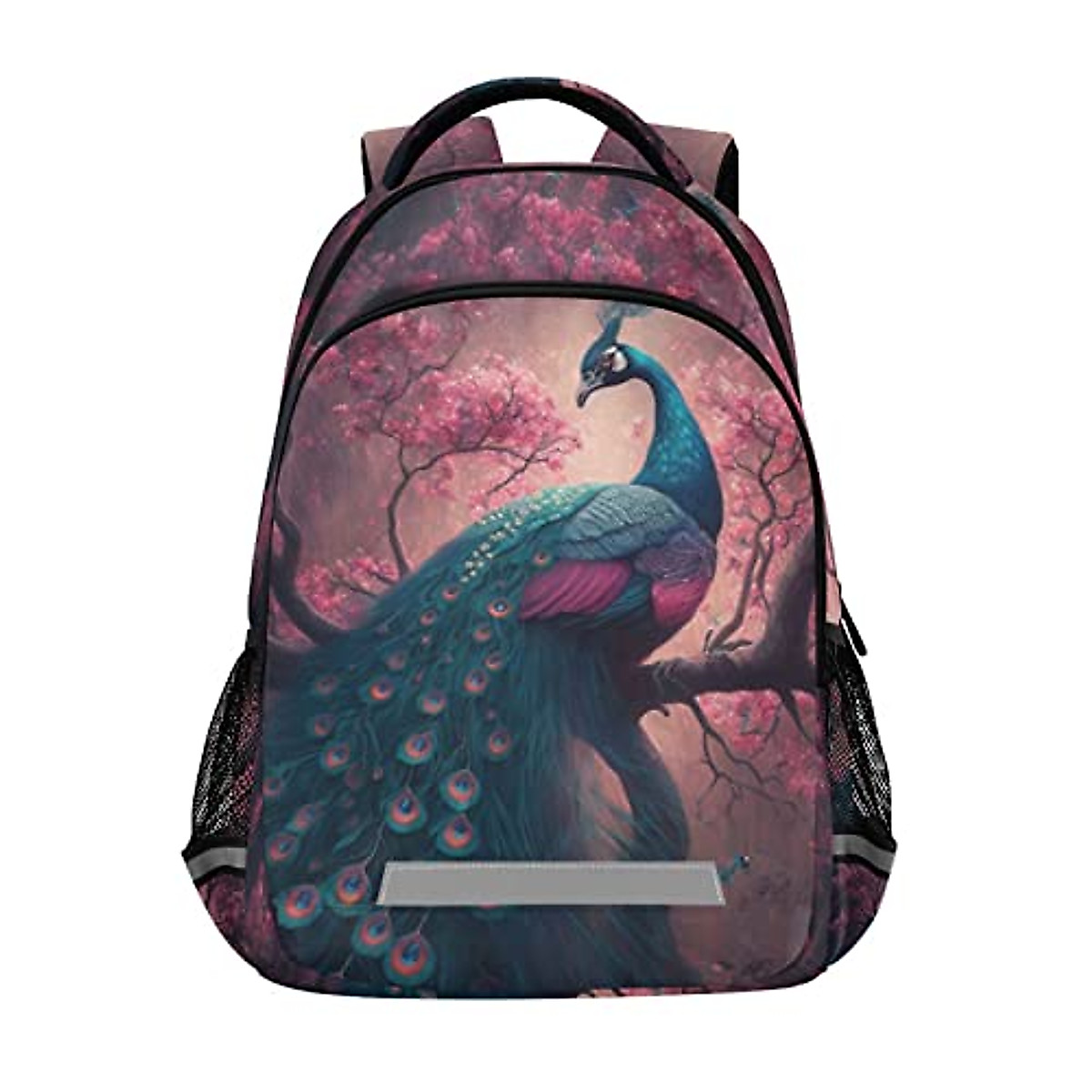 NFMILI Peacock Pink Flower Kids Backpack Lightweight Middle School Elementary Bookbags for Boys Girls School Bag with Chest Strap 11.6 X 6.9 X 16.7 in