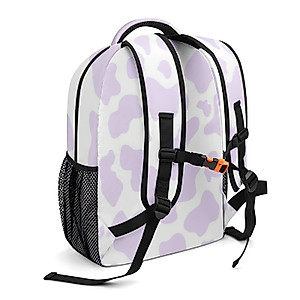 Cow Pattern Purple Backpack Personalized Name Waterproof Travel Bags for Men Women