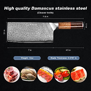 KINGOD Premium VG10 Kitchen Knife Set of 2pcs - 7" Meat Cleaver and 5" Paring Knife, Handcrafted Damascus Steel, Rosewood and Stabilizing Wood Handles