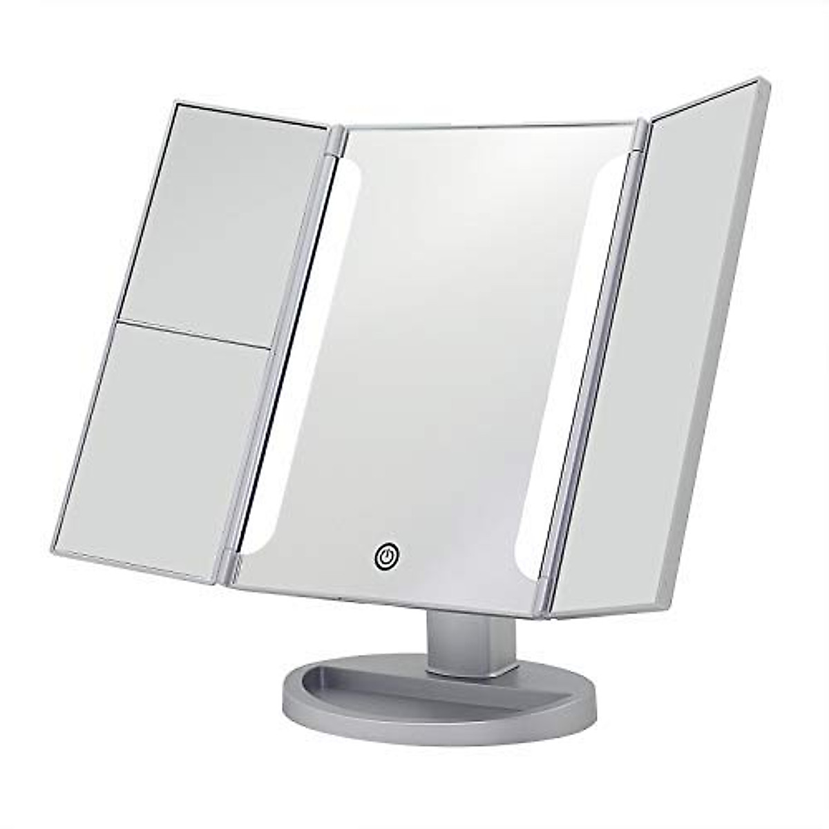 KXA Lighted Makeup Mirror, 24 LED Lighted Tri-Fold Makeup Mirror with Touch Screen and 180°Adjustable Stand Dual Power Mode Travel Beauty Mirror