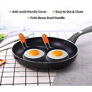 Large Egg Ring 3.5 Inches 4 PCS - Egg Rings for Frying with Oil Brush, Fried Egg Mold Egg Mcmuffins Makers Omelet Pancake Cookie Makers