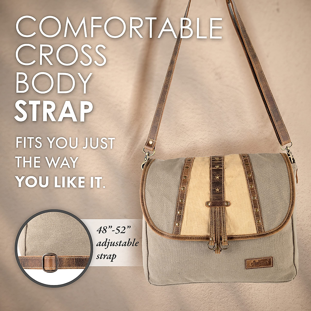 SIXTEASE Crossbody Bag for Women Vintage Style Genuine Leather, Upcycled Canvas, Rug, or Hair On - Cross Body Womens Bags with Inside Zipper Pockets - Larger Capella