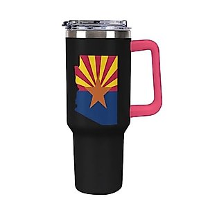 Flag Map Of Arizona 40oz Water Bottle Double Wall Insulated Tumbler with Handle Leakproof Travel Mug Light Rose Red-style