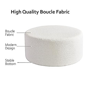 Get Set Style Round Coffee Table, Boucle Upholstered End Table, Work as Side Table & Ottoman & Seat for Living Room Bedroom Entryway Office