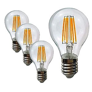 SleekLighting 8 Watt A19 LED Filament Dimmable General Purpose Household Light Bulb, Warm White 2700K, E26 Medium Base 4 PACK (A60)