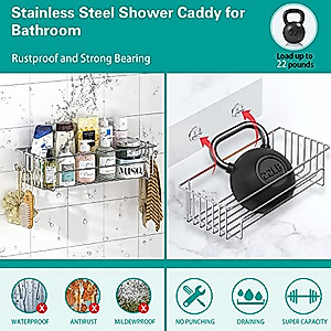 MIMIEYES Shower Caddy, 2 Pack Shower Caddy Bathroom Organizers, SUS 304 Stainless Steel Shower Shelf Inside Shower, Adhesive Wall Hanging Storage Organizer Shower Basket Kitchen Spice Rack