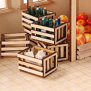 Kisangel 3Pcs Dollhouse Crate Wooden Miniature Milk Crate Fruit Basket Dollhouse Miniature Decoration Micro Landscape Ornament for Fairy Garden Decor