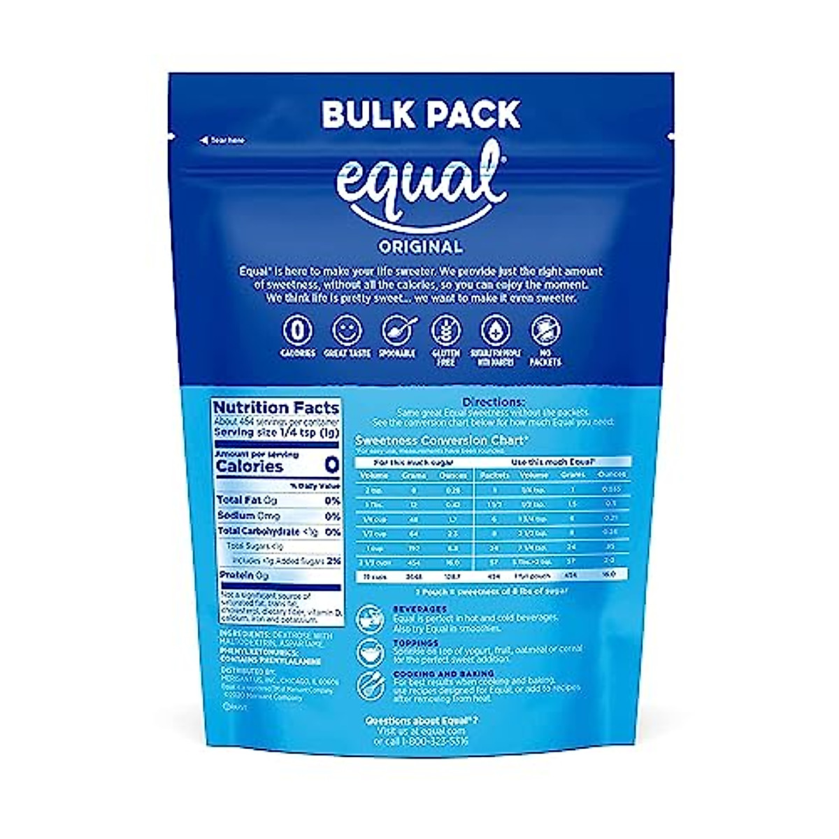 EQUAL 0 Calorie Sweetener, Granulated Sweetener, Sugar Substitute, Zero Calorie Sugar Alternative, Sugar Alternative, 1 Pound Bulk Bag (Pack of 6)