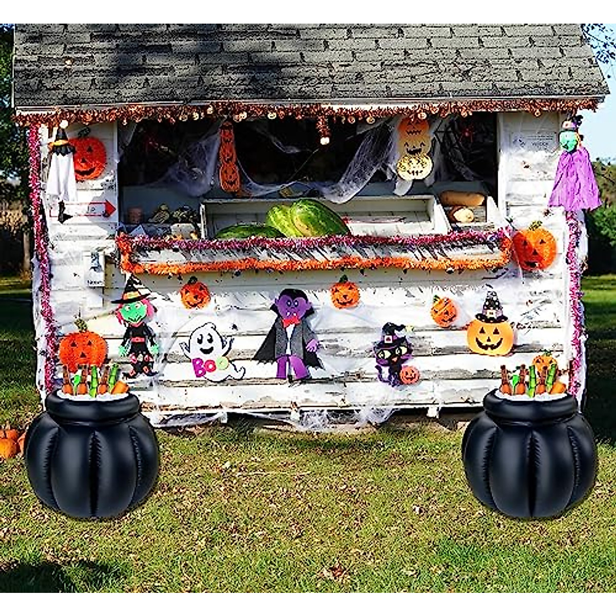 2 Pieces Inflatable Cauldron Drink Cooler Happy Halloween Party Beverage Holder Inflatable Coin Pot Cauldron Drink Cooler with Drain Plug for Halloween Parties Food Drink Holder Cooler Containers