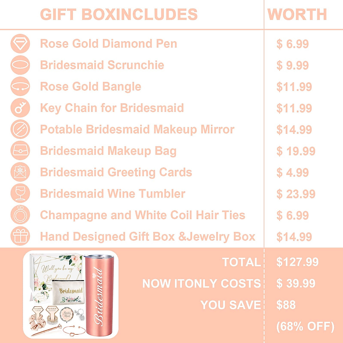 Homabachyco Bridesmaid Proposal Gifts, Will You Be My Bridesmaid Gift Box, Engagement Wedding Gifts Wine Tumbler Bridal Bachelorette Party Gifts for Bridesmaids, 20oz Wine Tumbler Gift Set