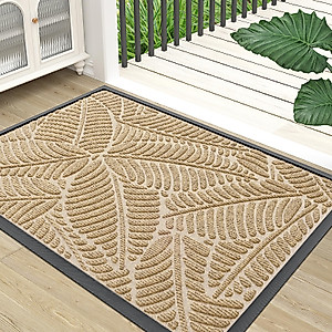 Colorxy Waterproof Doormat, Sturdy Natural Rubber Front Indoor Mat, Non Slip Low Profile Indoor Outdoor Door Mat, Stain and Fade Resistant Floor Mat, Easy Clean Patio Entrance Mat, 30''x17'', Beige