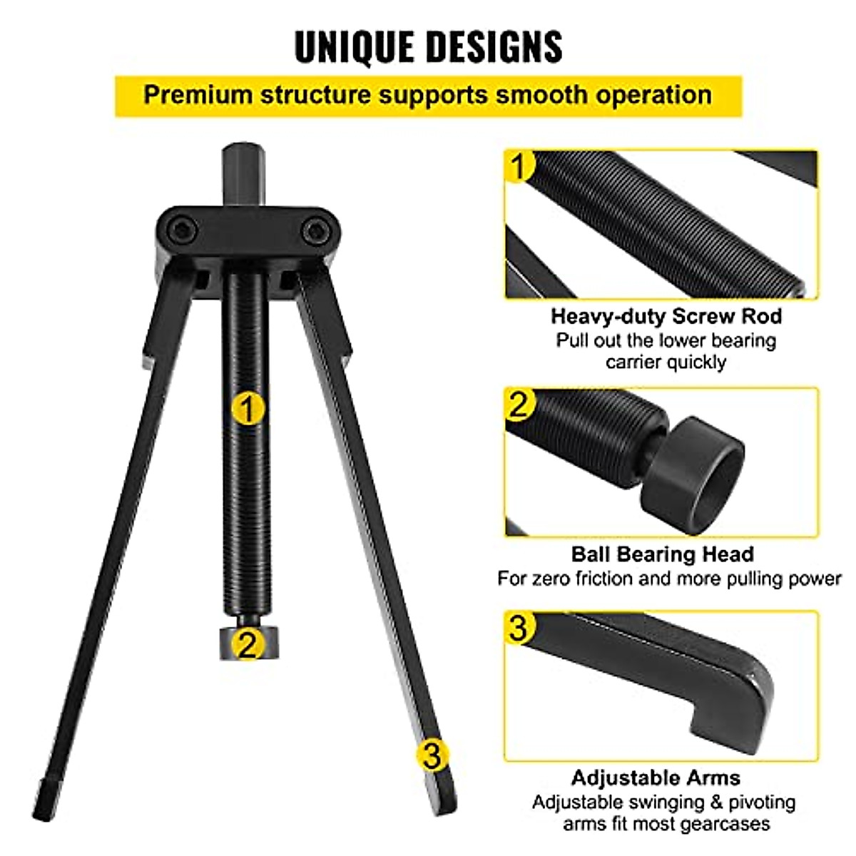 VEVOR Lower Bearing Carrier Puller, Compatible with Yamaha, Johnson, Evinrude, Honda, Mercury, Robust Steel Marine Lower Bearing Puller with Adjustable Arms, Works for Lower Carrier Bearing Removing , Black