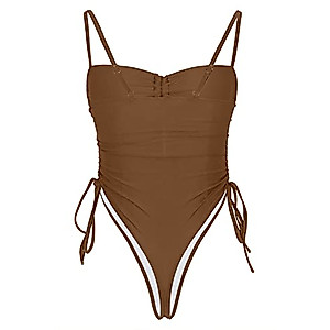 ioiom Sexy Swimsuit for Women Tummy Control Swimsuits for Women Brown S
