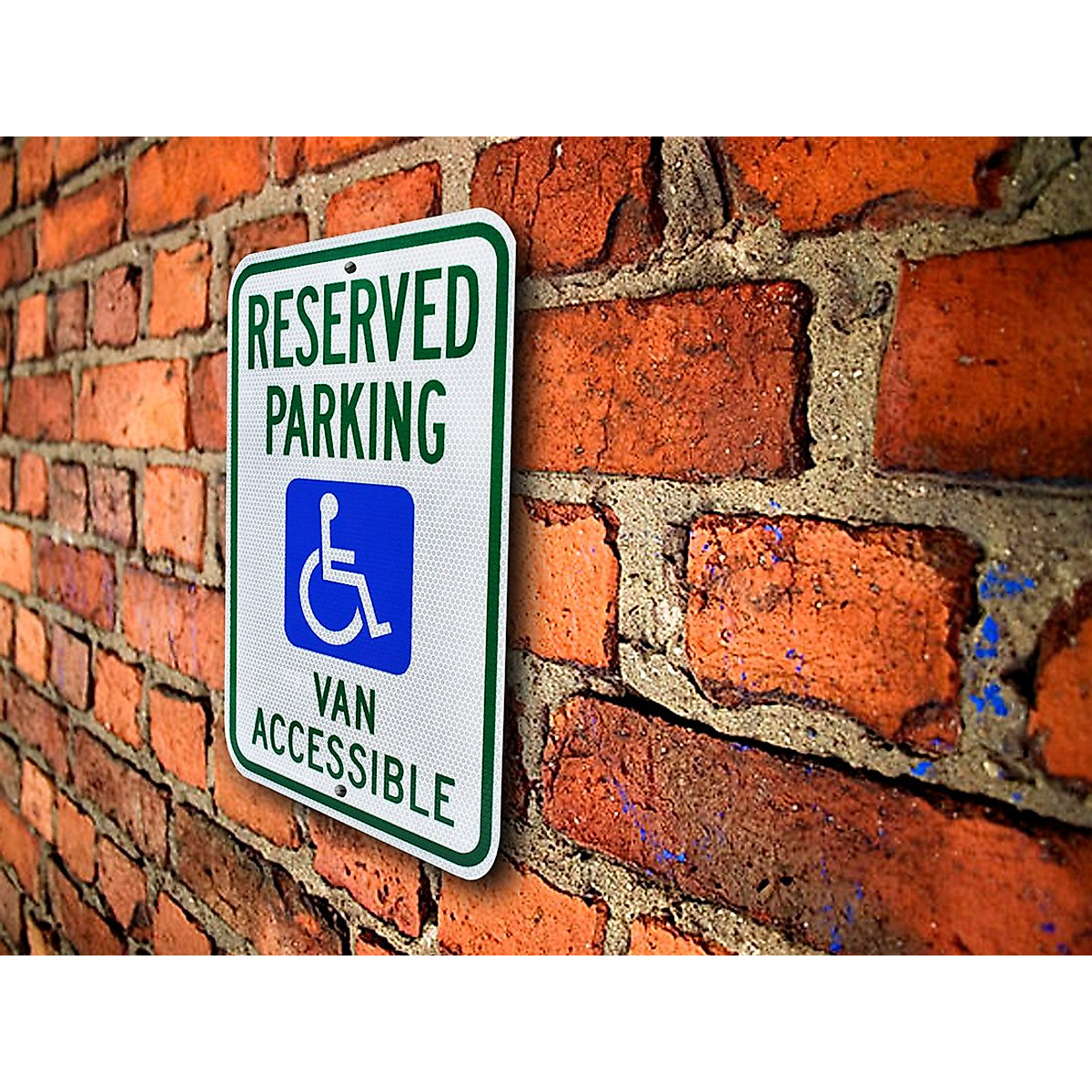 Signs Authority Reserved Parking Sign - 18Hx12W-Inch Reflective Aluminum Handicapped Parking Sign - Easy to Install Handicap Van Accessible Sign - Engineer Grade Ultra Reflective - Blue Green on White