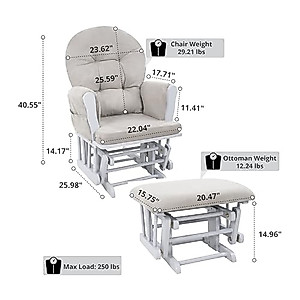 Brisbane Nursery Glider & Ottoman Sets, Glider Recliner Nursery Rocking Chair, Nursery Glider Rocker with Ottoman, Reclining Gliders & Chairs for Breastfeeding, Maternity, Napping - Light Gray