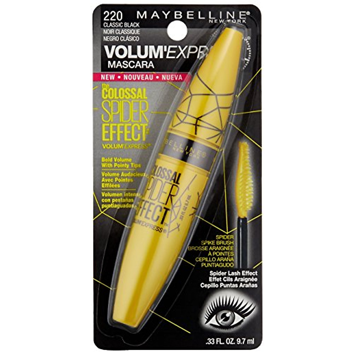Maybelline New York Volum' Express The Colossal Spider Effect Washable Mascara, Classic Black, 0.33 fl. oz.