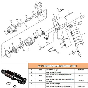 3/8" Impact Wrench Replacement Anvil with O Ring and Retainer Clip Fit for Ingersoll Rand IR2112 & IR2115 Replaces Part # 2115-A626 IRT2115-A626