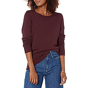 Amazon Essentials Women's Long-Sleeve Lightweight Crewneck Sweater (Available in Plus Size), Burgundy, Medium