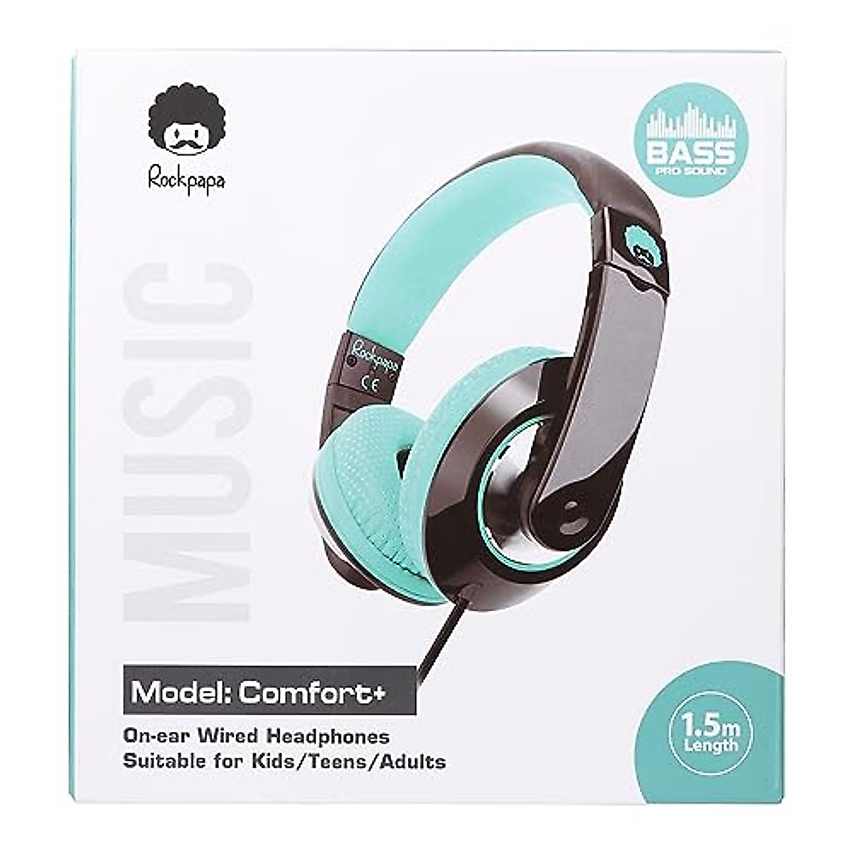 rockpapa Comfort+ Kids Headphones with Microphone, Boys Girls Student Over-Ear Headphones Wired for School Classroom Laptop PC Computer Tablet Black Teal