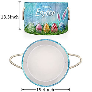 Easter Bunny Rabbit Eggs (14) Large Round Baskets for Storage Laundry Baskets with Handles Blanket Storage Basket for Bathroom Shelves Bins for Organizing Nursery Hamper Girl Boy