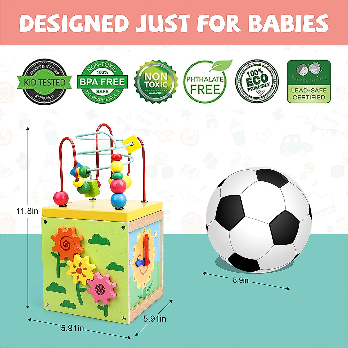 TOY Life Wooden Baby Activity Cube for Toddlers 1-3 Activity Cube Learning Toys for 1 Year Old With Busy Cube Bead Maze for Toddlers 1-3 Educational Toys for 1+ Year old 9 10 Month Old Baby Toys Gifts
