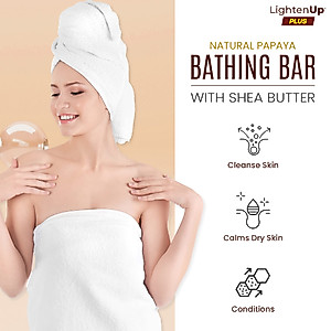 LightenUp Papaya Soap - 13.5 fl oz / 100 g- Natural Papaya Soap Bar - Moisturizing Exfoliating Soap with Papaya Extract, Coconut Oil & 4% Shea Butter - Brightening Bath Soap for All Skin Types