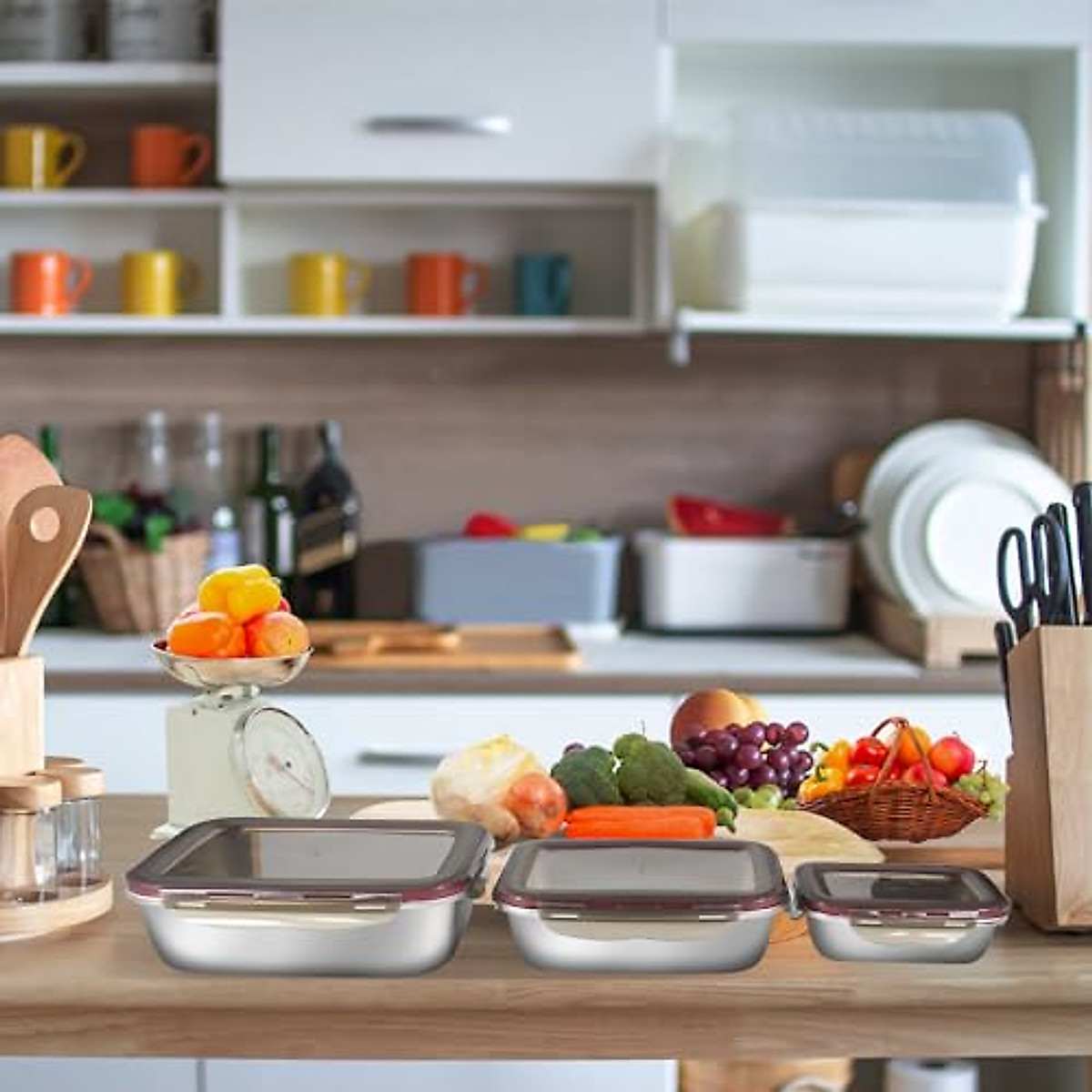 ATRDTO 3Pieces Stainless Steel Food Storage Container with Lids Airtight Metal Food Containers Stackable Meal Prep Leftover Containers for Freezer Fridge Oven Dishwasher Safe 20oz/50oz/64oz