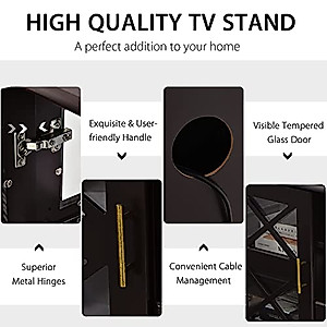 Tangkula Wood TV Stand with 2 Glass Door Cabinets, Media Console with Drawer & 2-Tier Adjustable Shelves, Living Room Entertainment Center for TVs up to 55 Inch, TV Console Table, Dark Brown