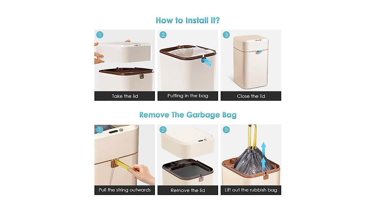 SMALLSHS Touchless 5-Gallon Auto Trash Can - Self-Sealing