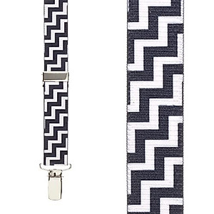 Suspender Store Black & White Zig Zag Suspenders - 1 Inch Y-Back 42" for 5'0" to 5'9" tall