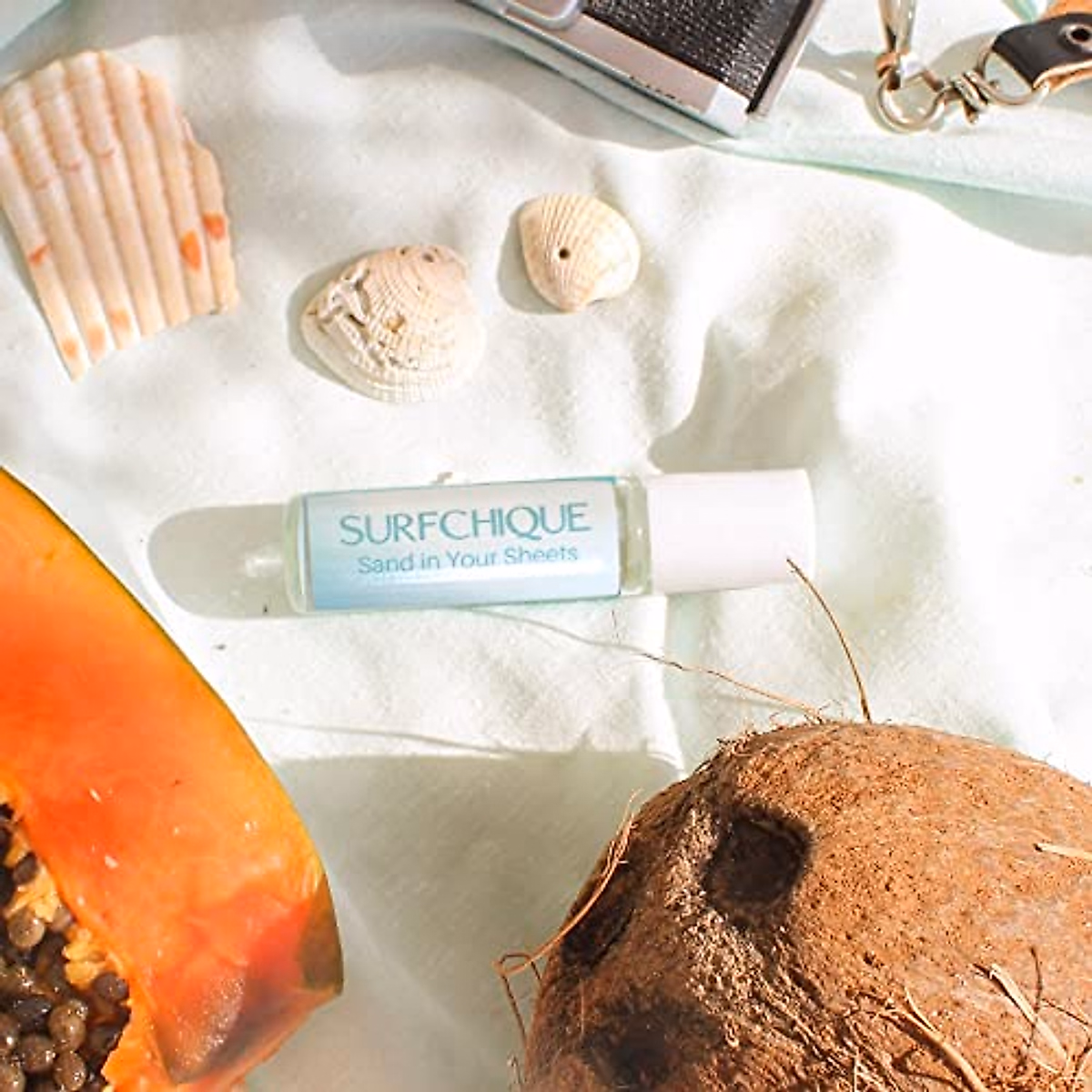 SURFCHIQUE Tropical Beach Perfume Oil Roll on Fragrance for Women with Coconut, Vanilla notes and touch of Mango & Papaya - Sand in Your Sheets