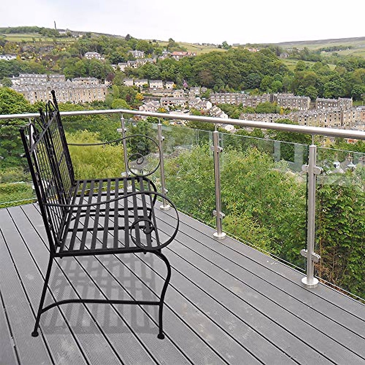 Knocbel 44.5" Metal Outdoor Bench Patio Garden Porch Chair Loveseat with Armrests (Black)