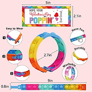 DAZONGE 24 Packs Valentines Day Gifts for Kids, POP It Bracelet Valentines Cards, Classroom Valentines, POP Fidget Toy Valentine’s Day Cards for Kids School Exchange Activity