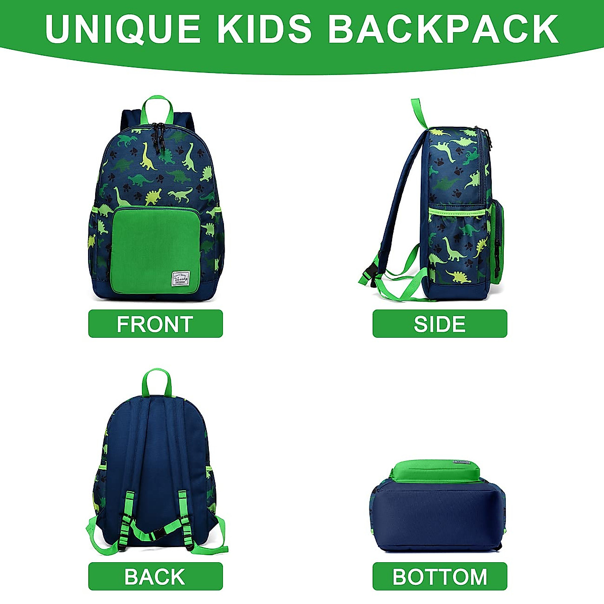 VASCHY Kids Backpack for Boys, Cute Lightweight Water Resistant Preschool Backpack for Boys and Girls Kindergarten Bookbag Dinosaur