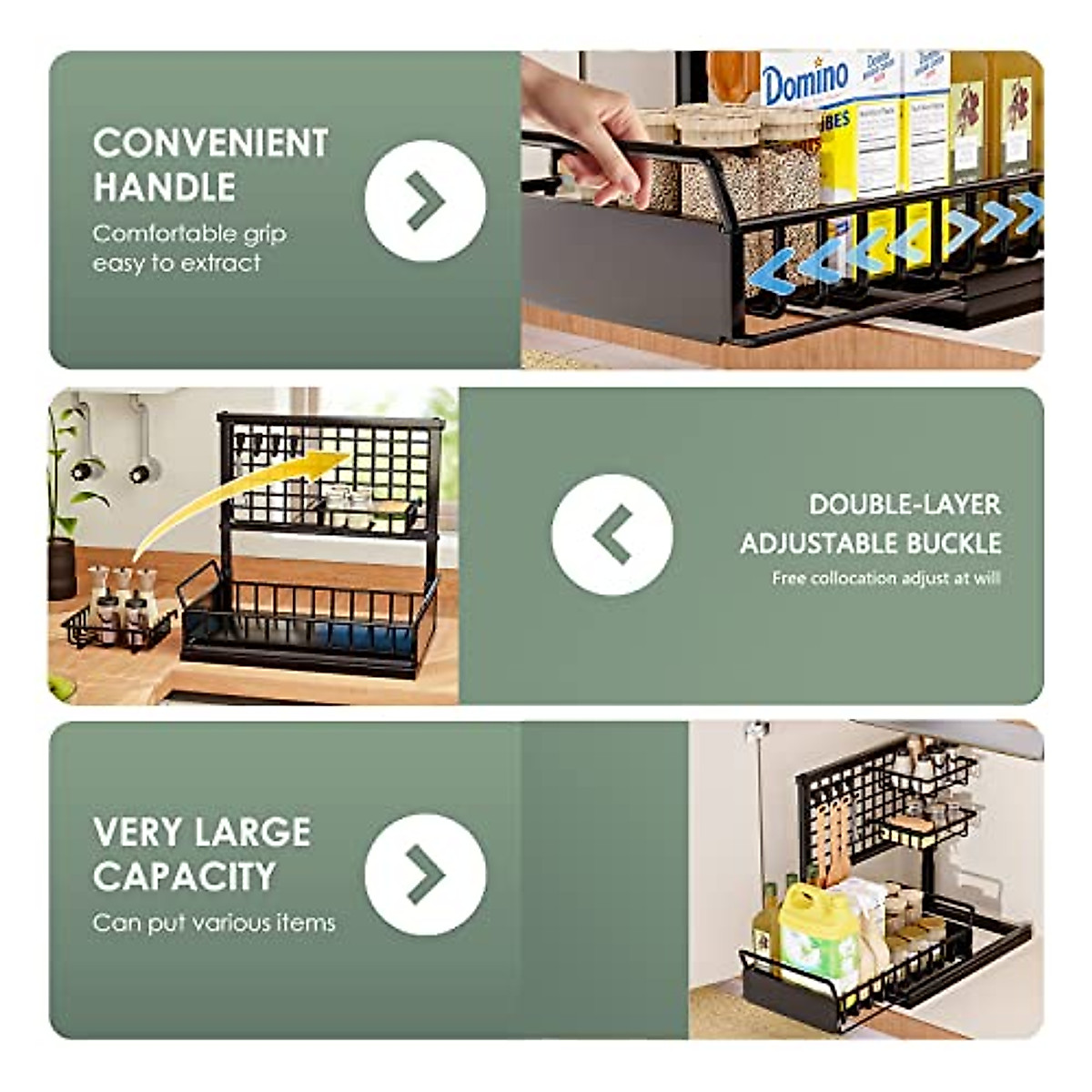 Under Sink Organizer,3-Tier Metal Pull Out Kitchen Cabinet Organizer Freely Adjustable，No Drilling Rustpro of Stainless Steel,Sturdy Multi-Functional for Kitchen Bathroom Organization (White)