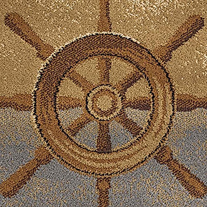 Seashore Nautical Novelty Lodge Pattern Beige Scatter Mat Rug, 2' x 3'