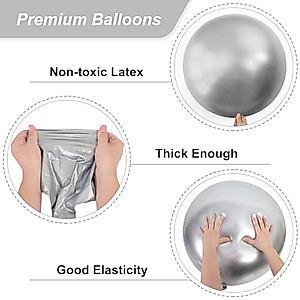 RUBFAC 36in Silver Giant Balloons, 5pcs Metallic Silver Latex Helium Balloons for Birthday Party Photo Shoot Wedding Baby Shower Decoration