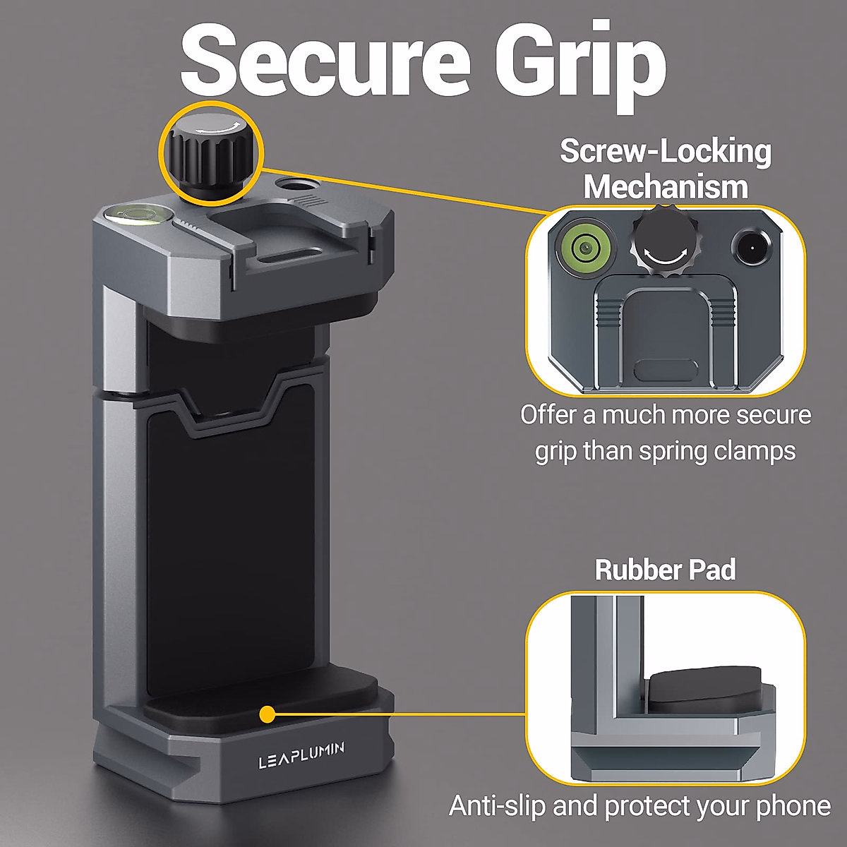 Leaplumin Aluminum Phone Mount for Tripod, Adjustable Phone Tripod Mount with Cold Shoe & Arca Swiss Quick Release Plate,Universal Adjustable Clamp Suitable for iPhone 14 pro/13 Pro/12/11/Samsung