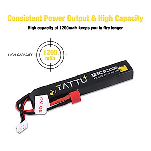 TATTU 11.1V LiPo Airsoft Stick Battery with Deans Connector,3S 1200mAh 25C Battery Pack for Airsoft Gun