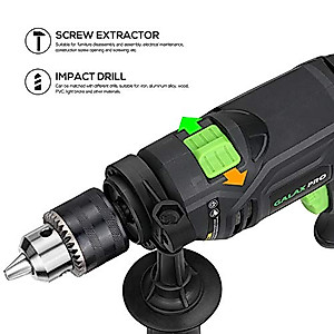 GALAX PRO 5Amp 1/2-inch Corded Impact Drill with 105pcs Accessories, Variable Speed 0-3000, Hammer and Drill 2 Functions in 1, 360°Rotating Handle, Depth Gauge, Carrying Case Included
