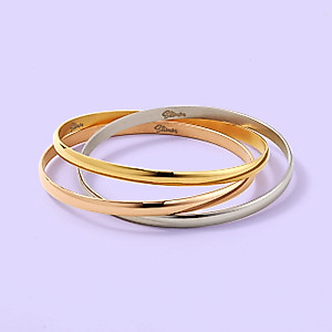 Stimm Tri-Tone Bangle Bracelet Interlocked Stainless Steel in Rose Silver Yellow Gold Women
