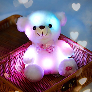 BSTAOFY Light up Mother's Day White Teddy Bear LED Stuffed Animal Soft Nightlight Glow Bear Plush Toy Gifts for Kids Mom Girls Valentine's Day Birthday Christmas, 8"