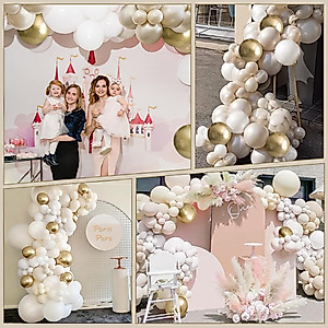 Beige Balloon Arch Garland Kit, 153 Pcs Double Stuffed White Balloon Garland for Birthday Decorations Women Men,White Balloon Arch for Weddings Birthday Baby Shower Graduation Anniversary