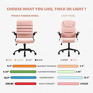 SEATZONE Home Office Desk Chair, High Back Chair Ergonomic Lumbar Support Chairs with Wheels and Flip-up Armrest Adjustable Computer Backward Tilt, Pink