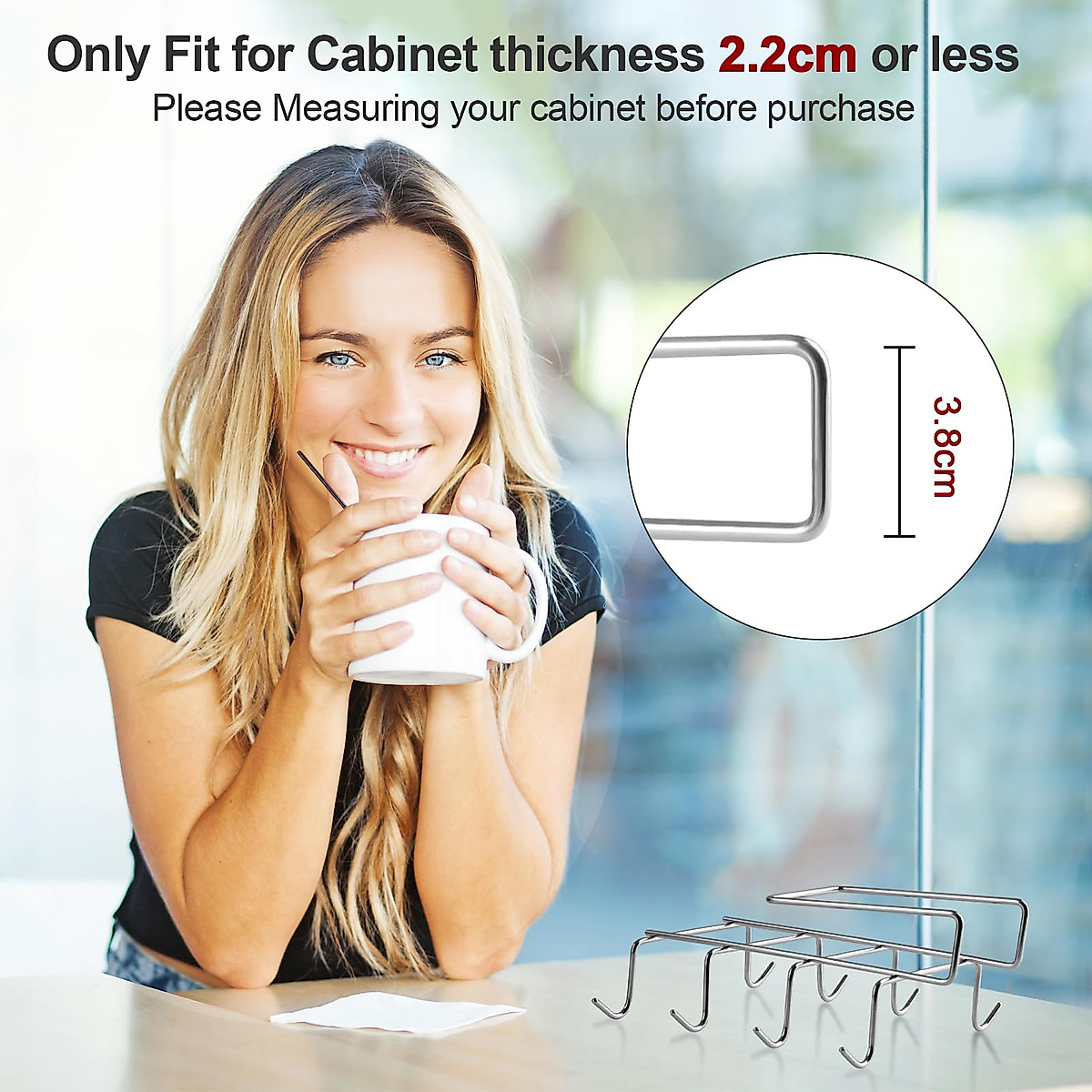 Fashionclubs Stainless Steel 8 Hook Under Shelf Mugs Cups Wine Glasses Storage Hanging Drying Holder Rack