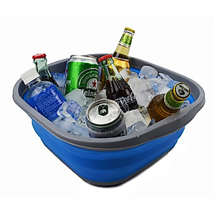 SAMMART 10L (2.6 Gallons) Collapsible Tub - Foldable Dish Tub - Portable Washing Basin - Space Saving Plastic Washtub (Dark Grey/Blue, 1)